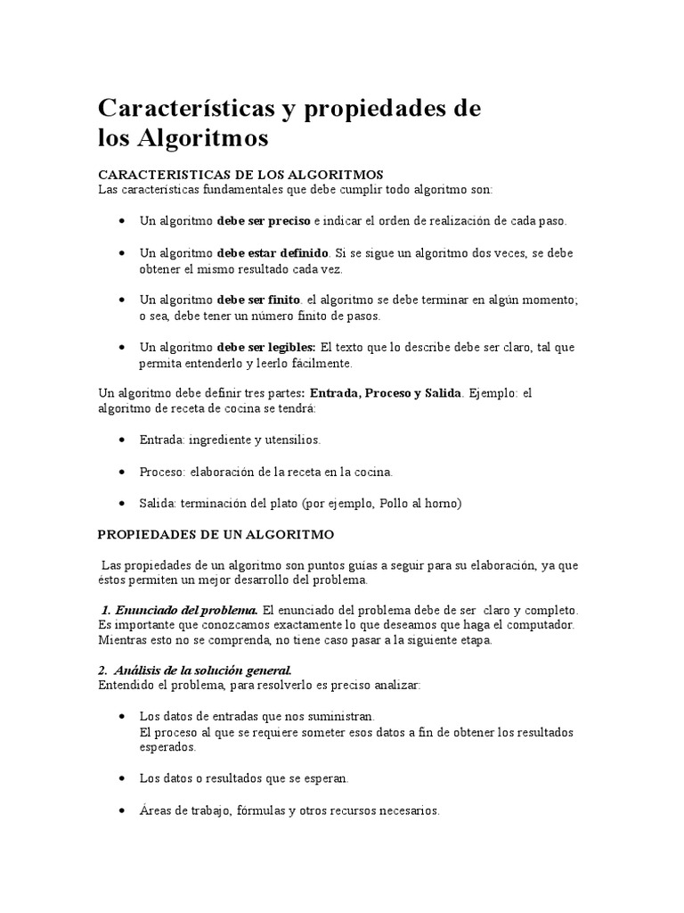 Características Y Propiedades De Los Algoritmos Matemáticas Aplicadas