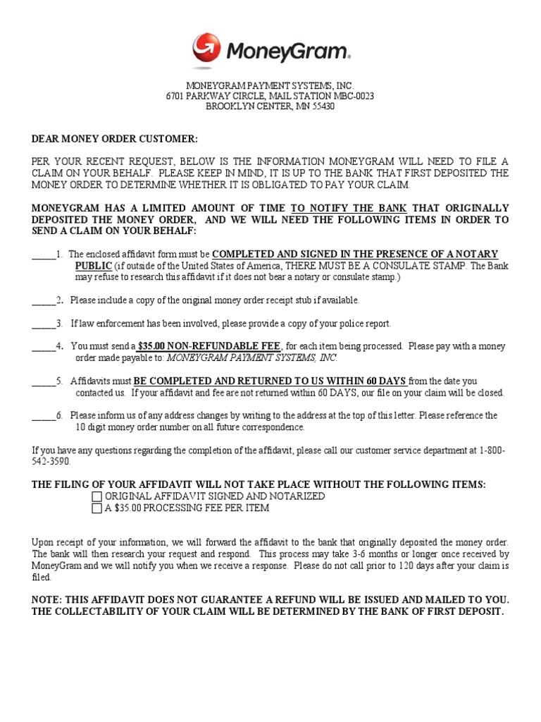Affidavit English | PDF | Money Order | Cheque