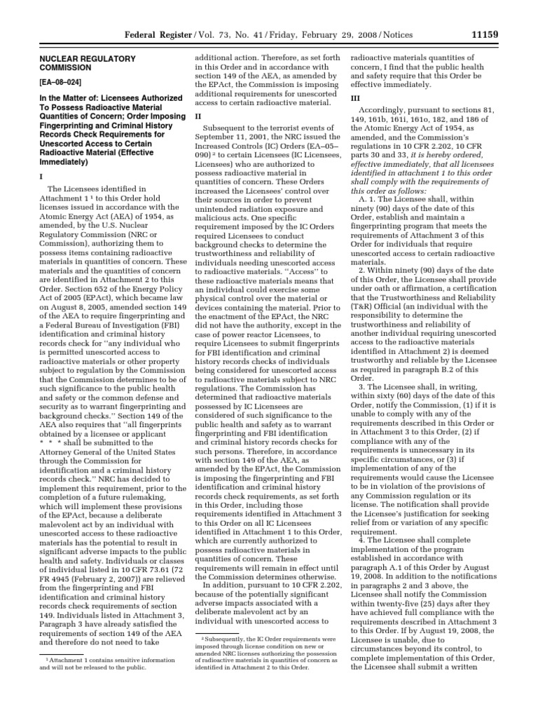 Notice: Order Imposing Fingerprinting and Criminal History Record Check ...