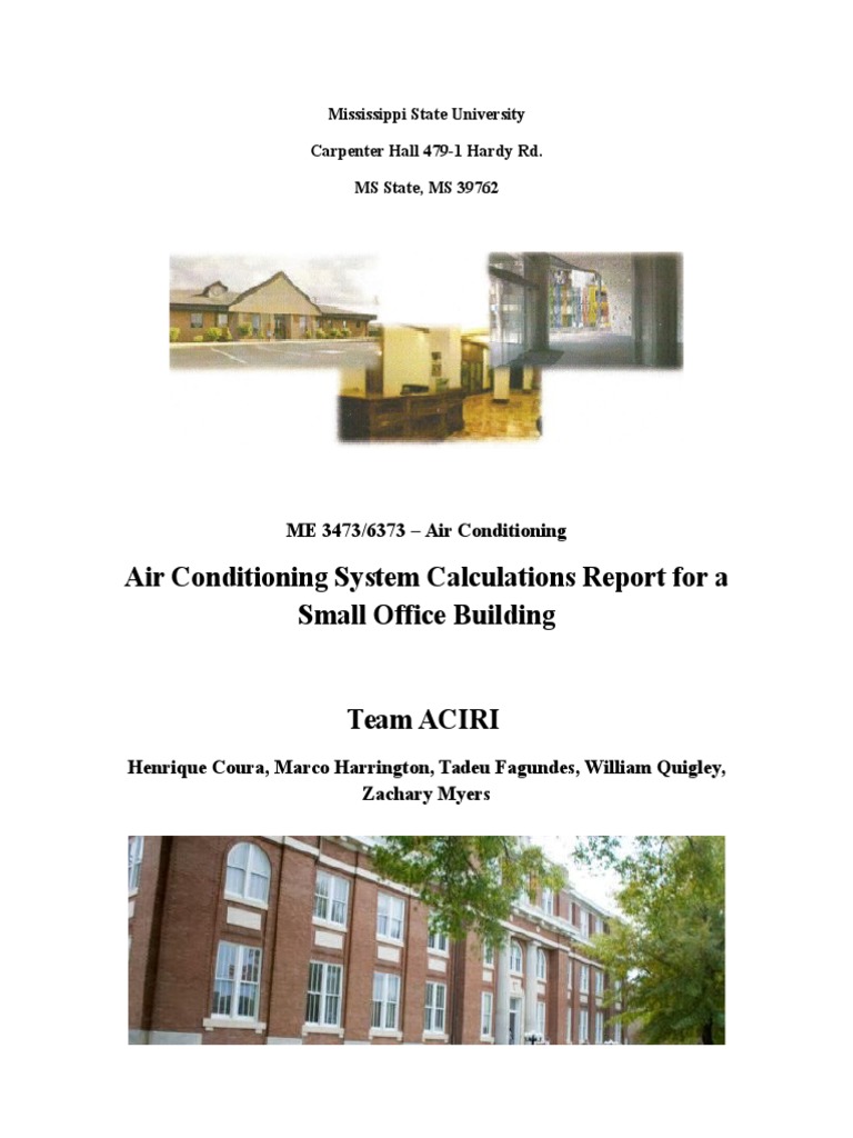 Air Conditioning System Calculations Report For A Small Office Building ...