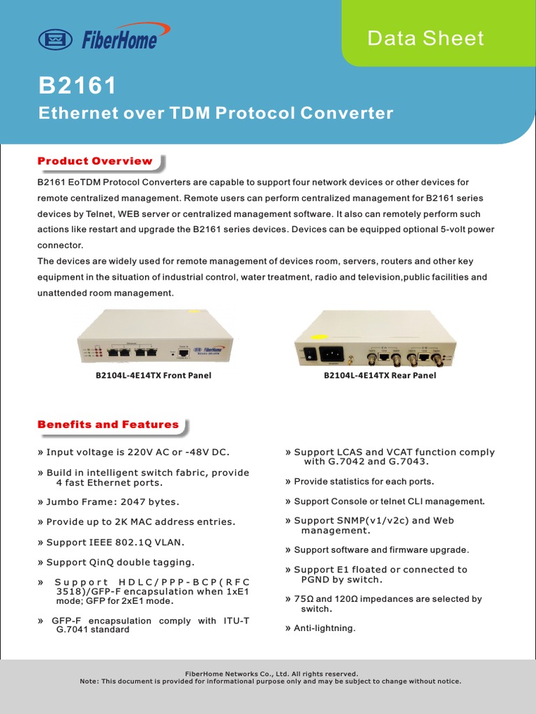B2161+Ethernet+over+TDM+Protocol+Converter+Datasheet | Power Supply ...