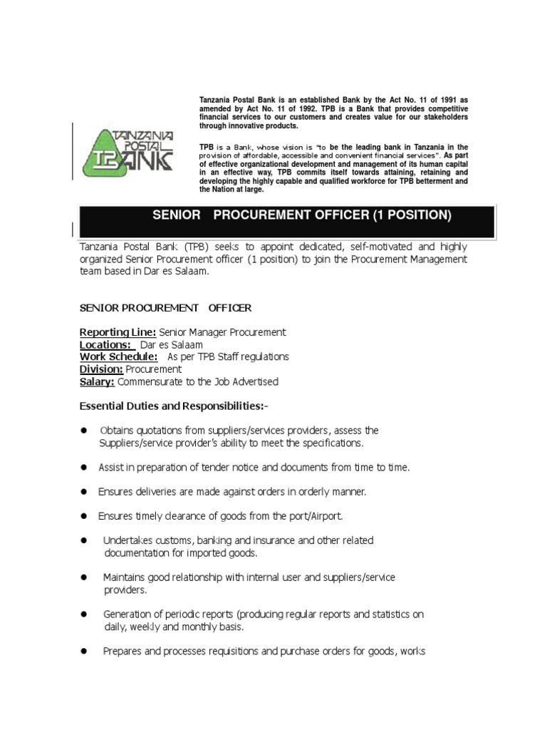 Advert Senior Procurement Officer | PDF | Procurement | Supply Chain