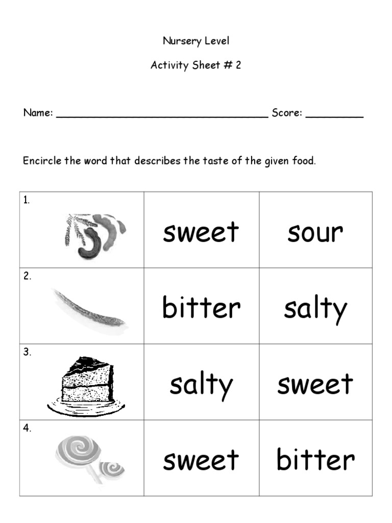 Taste Descriptors Worksheet for Kids | PDF