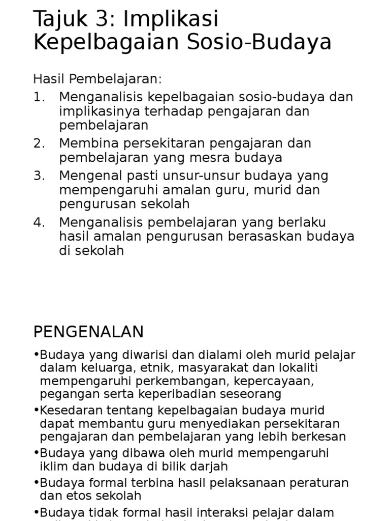Tajuk 3 Implikasi Kepelbagaian Sosio-Budaya | PDF