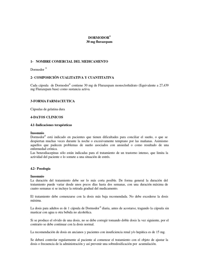 DORMODOR Flurozepam | PDF | Benzodiazepinas | Medicamentos con receta