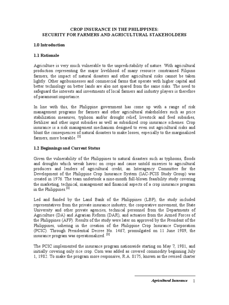 Crop Insurance in The Philippines | PDF | Crop Insurance | Insurance