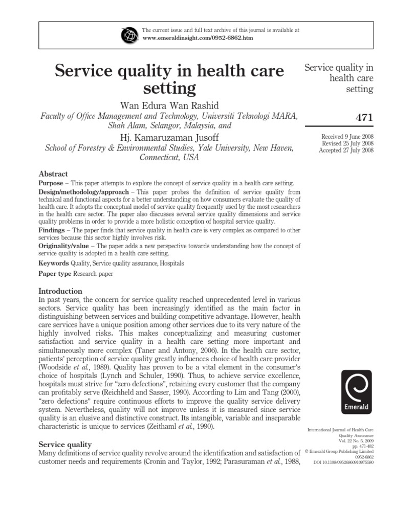Assessing Service Quality in Healthcare Through Models and Dimensions ...