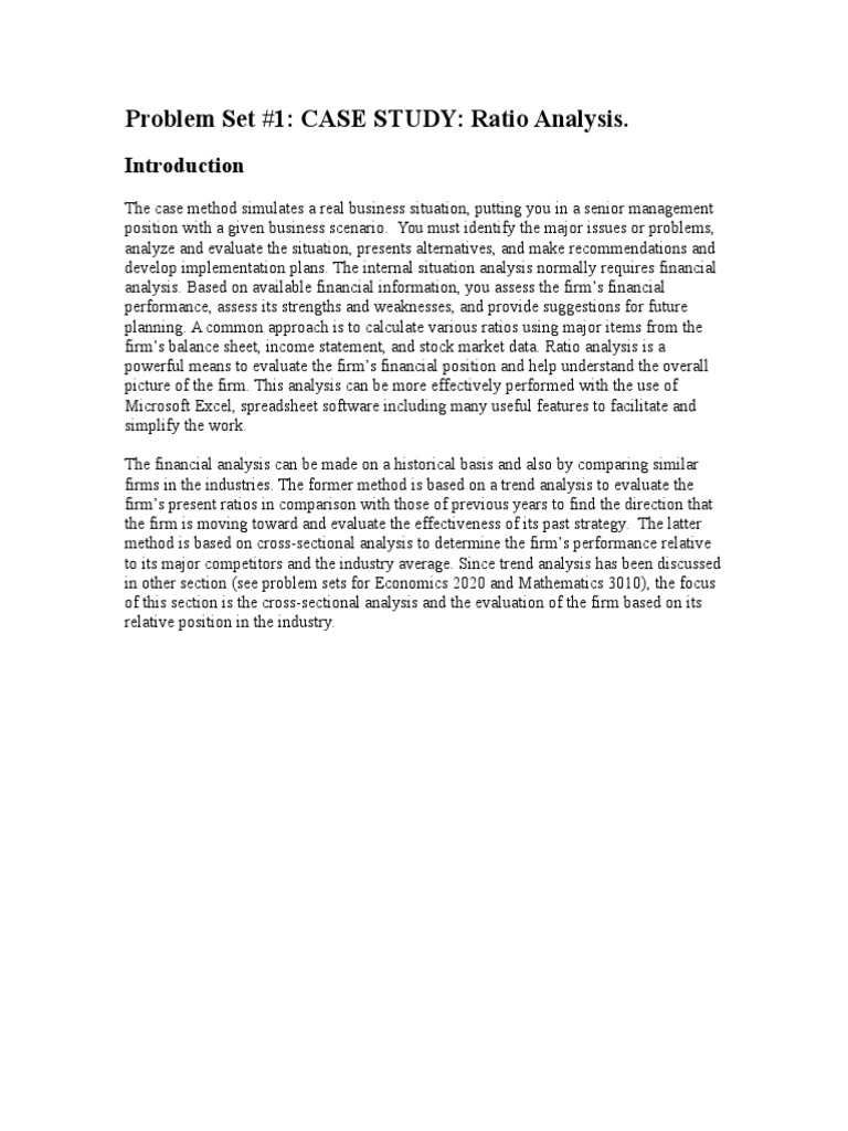 Problem Set #1: CASE STUDY: Ratio Analysis | PDF | Balance Sheet | Equity (Finance)