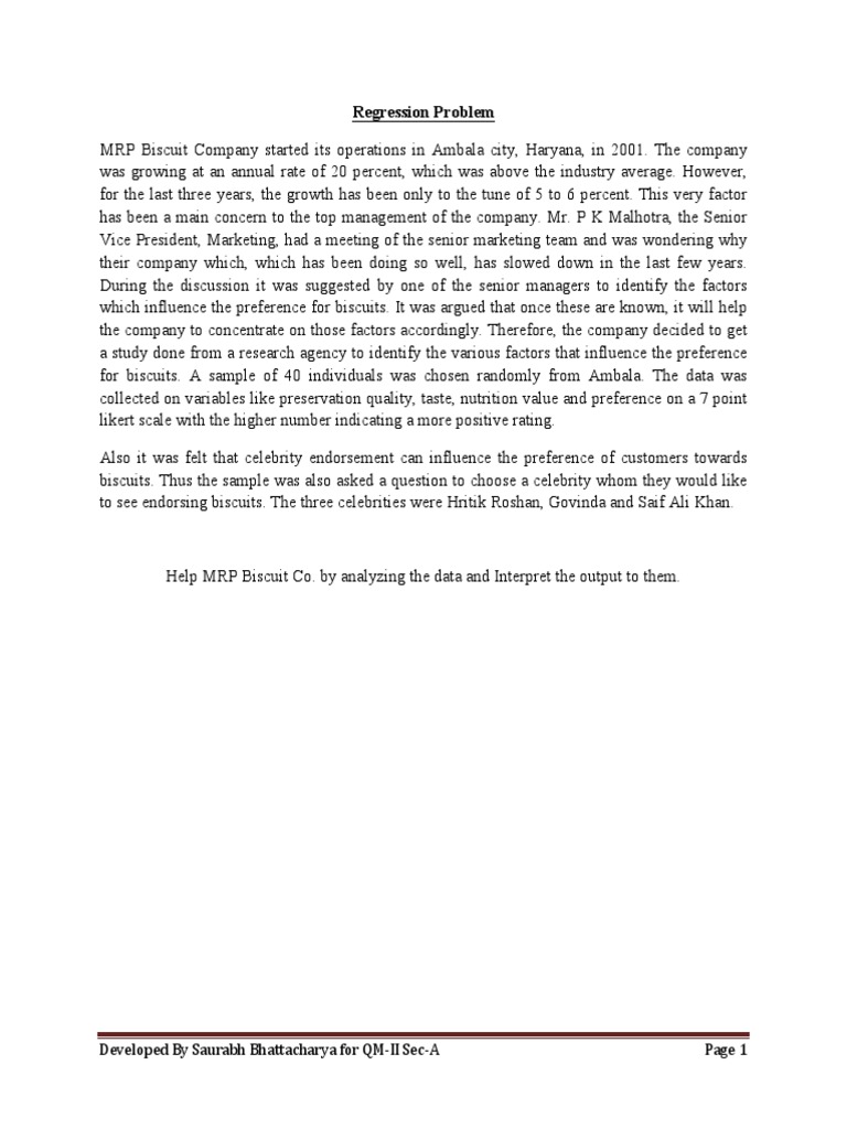 Factors Influencing Customer Preference for Biscuits: A Regression Analysis for MRP Biscuit ...