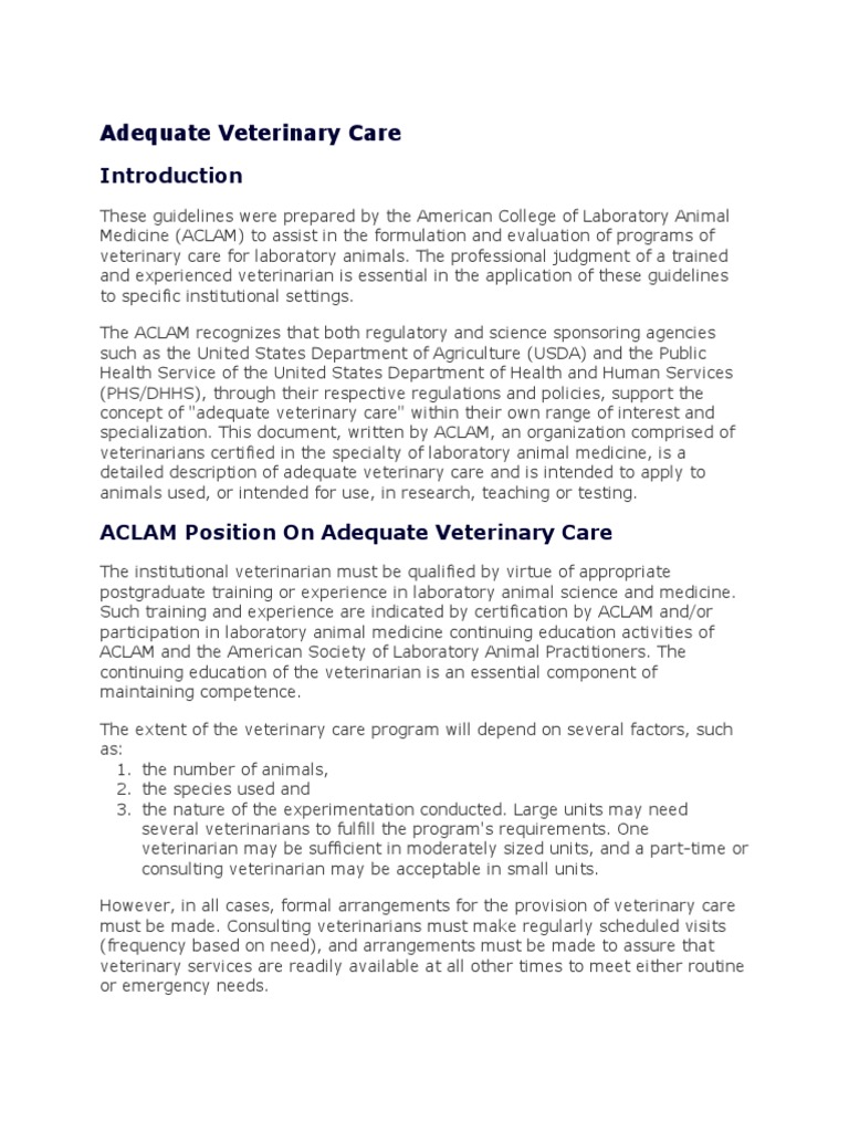 Guidelines for Adequate Veterinary Care: Disease Surveillance ...