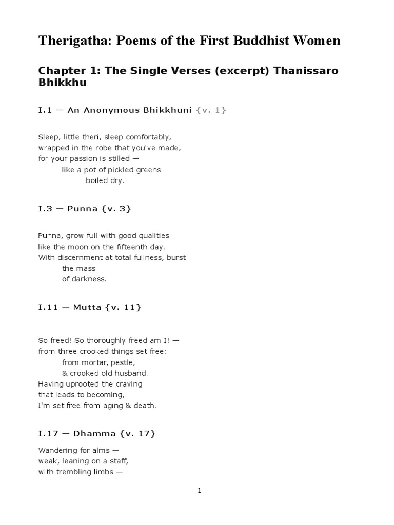 Therigatha: Poems of The First Buddhist Women: Chapter 1: The Single ...