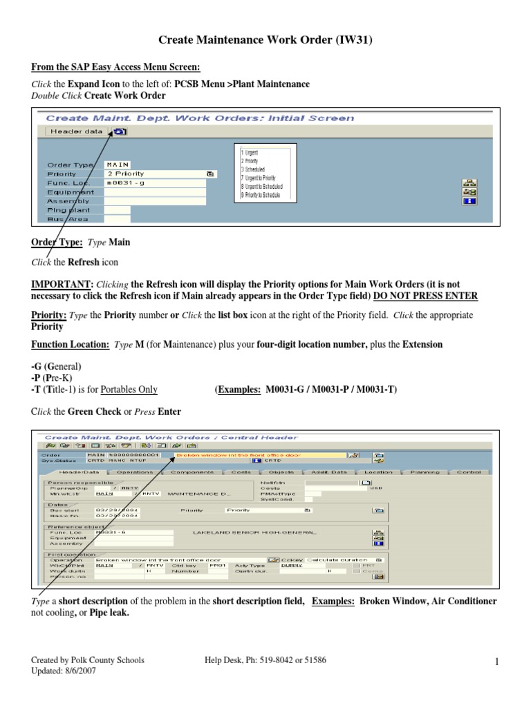 Creating SAP Maintenance Work Orders | PDF