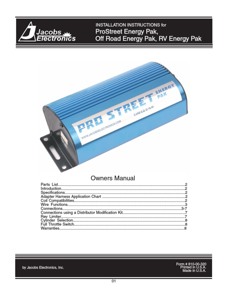 Jacobs Electronics Instructions Pro Street Kit 372546 370506 | PDF ...