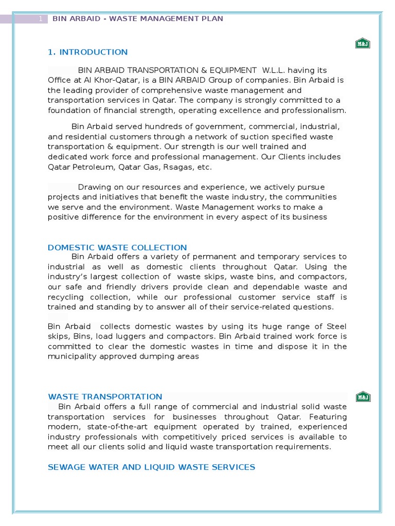 Waste Management Plan Draft | PDF | Waste Management | Incineration