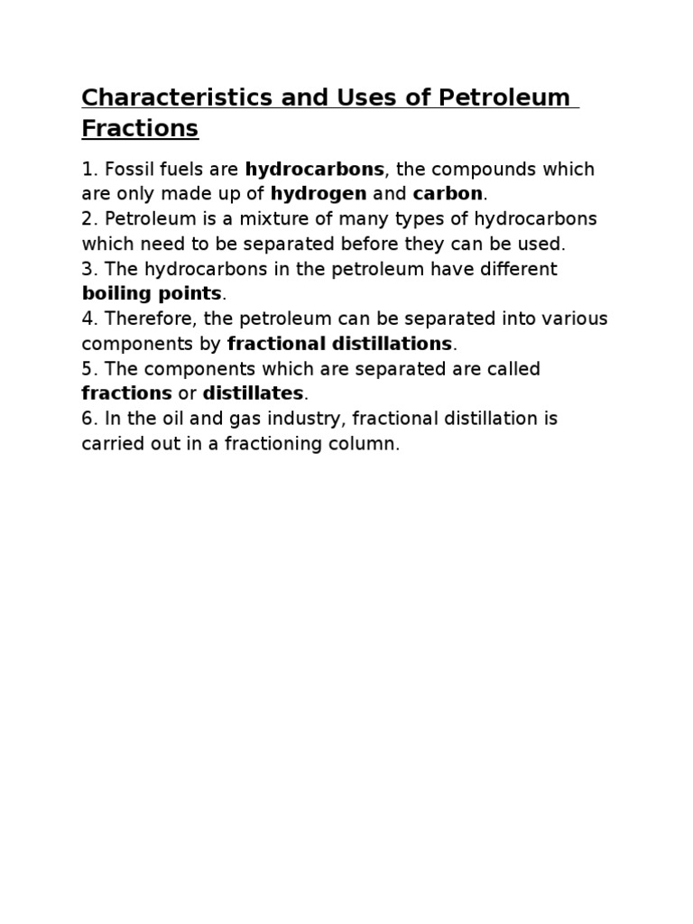Characteristics and Uses of Petroleum Fractions | PDF | Hydrocarbons ...