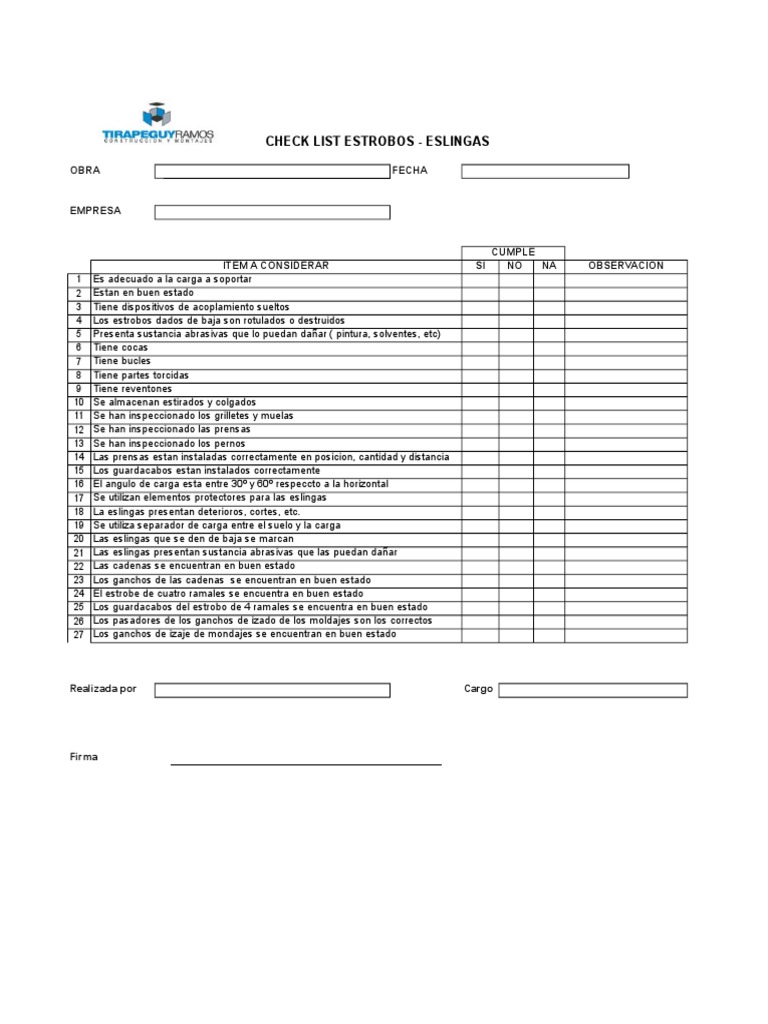 Check List Estrobos y Eslingas | PDF