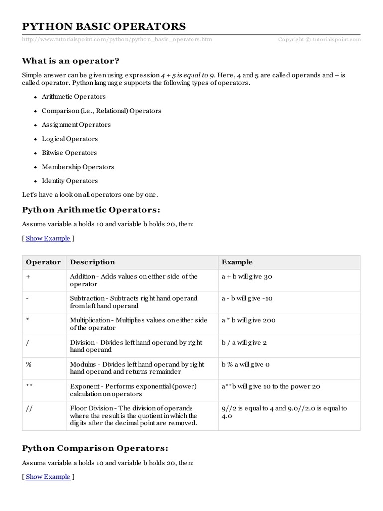 Python Basic Operators | Download Free PDF | Exponentiation | Numbers