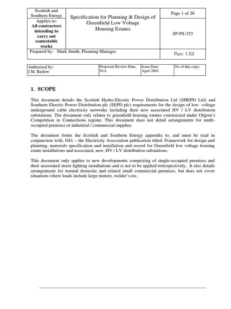 SP-PS-323 - Specification For Planning and Design of Low Voltage ...