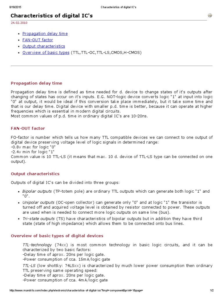Characteristics of Digital IC's | PDF | Logic Gate | Digital Electronics