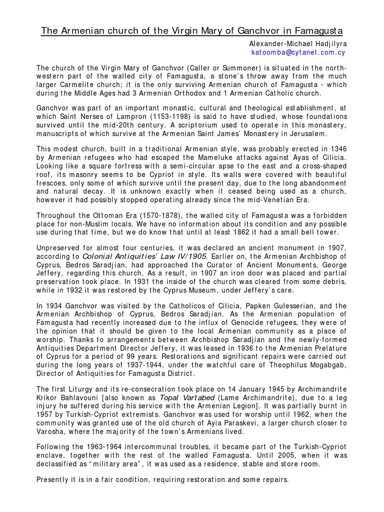 The Armenian Church of The Virgin Mary of Ganchvor in Famagusta | PDF ...