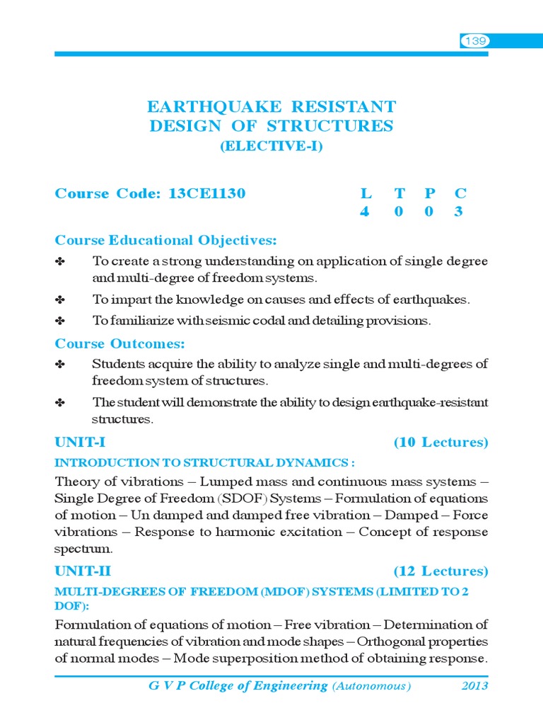 Earthquake Resistant Design of Structures PDF | PDF | Normal Mode ...