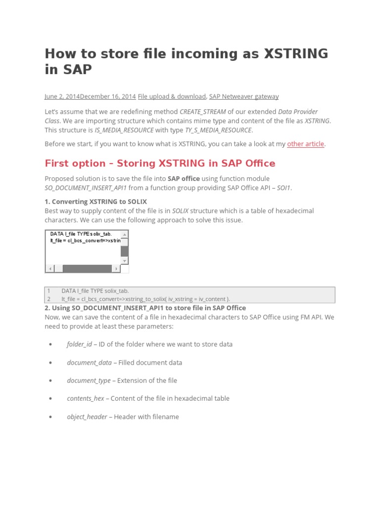 How To Store File Incoming As Xstring In Sap Pdf Computer File 4337