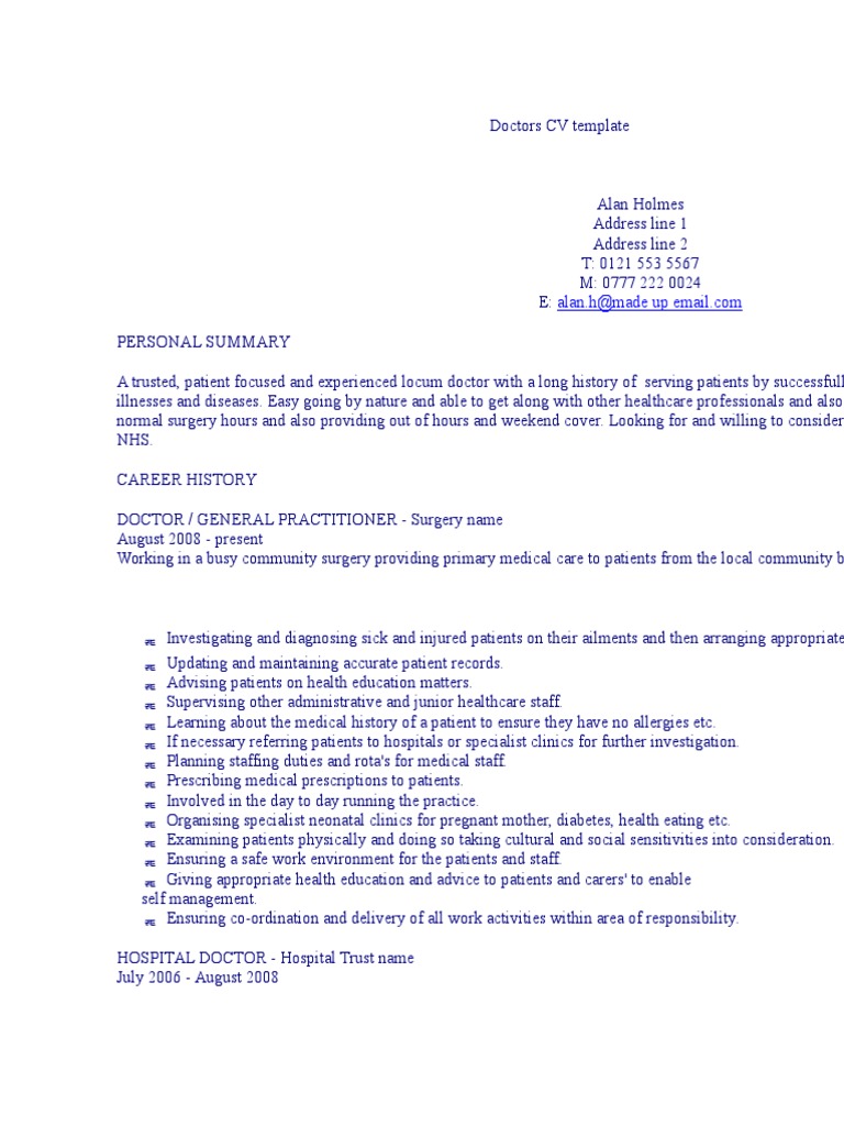 Doctors CV Template | PDF | Patient | Physician