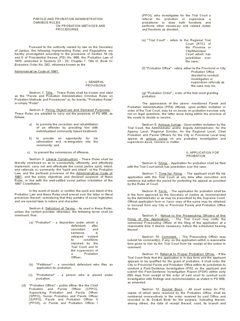 Omnibus Rules On Probation | PDF | Probation | Probation Officer