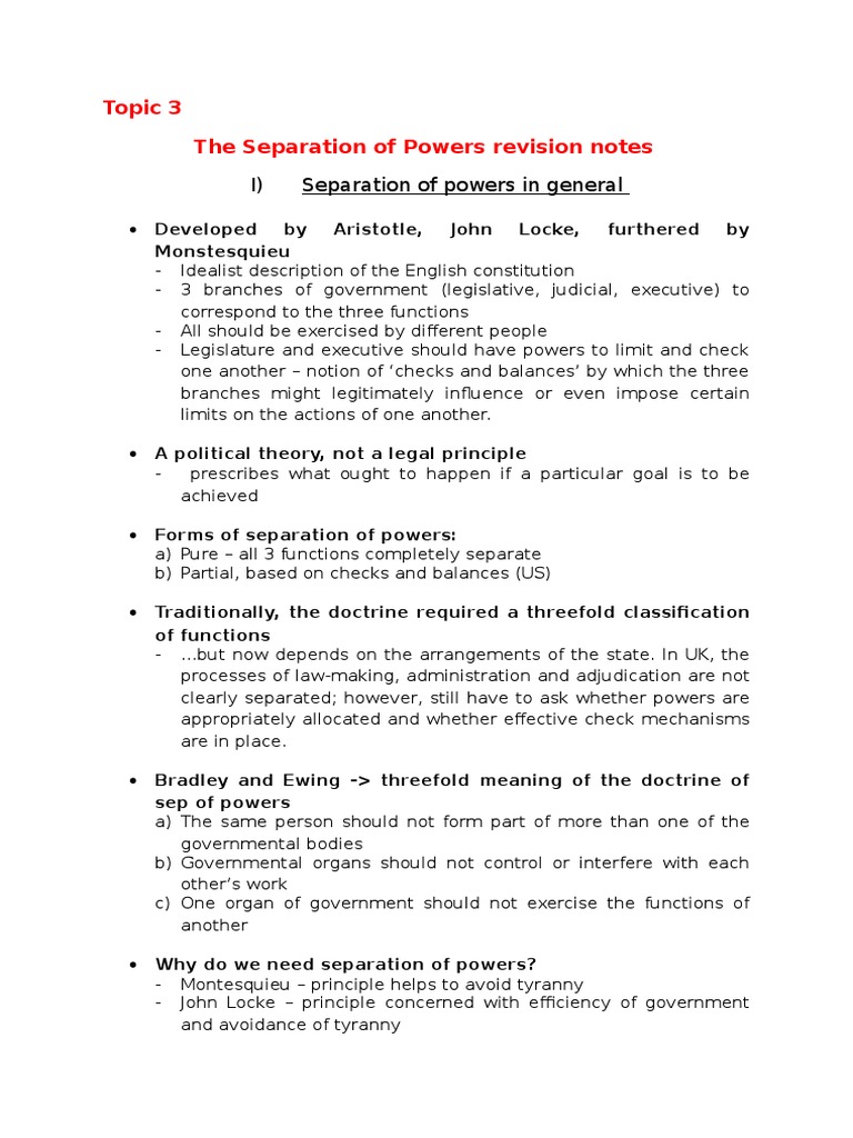 Separation of Powers Revision Notes | Separation Of Powers | Judiciaries