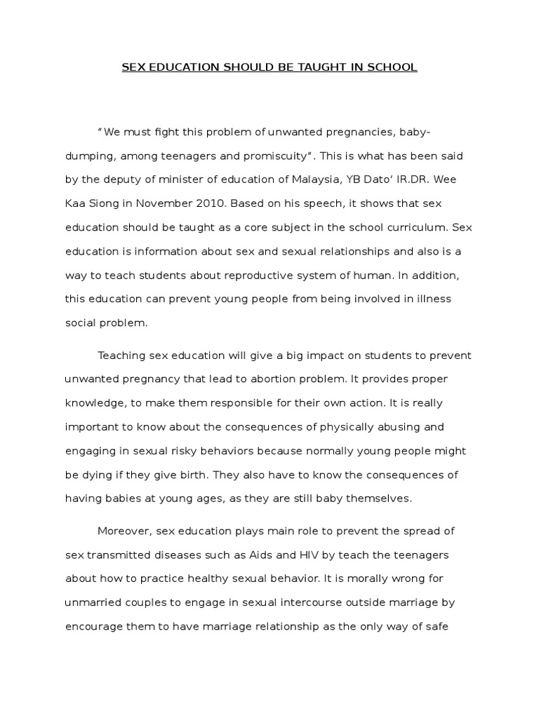 Importance of Sex Education in Schools | PDF | Sex Education | Sexual ...