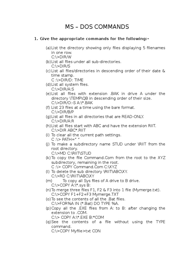 Essential MS-DOS Commands Guide | PDF