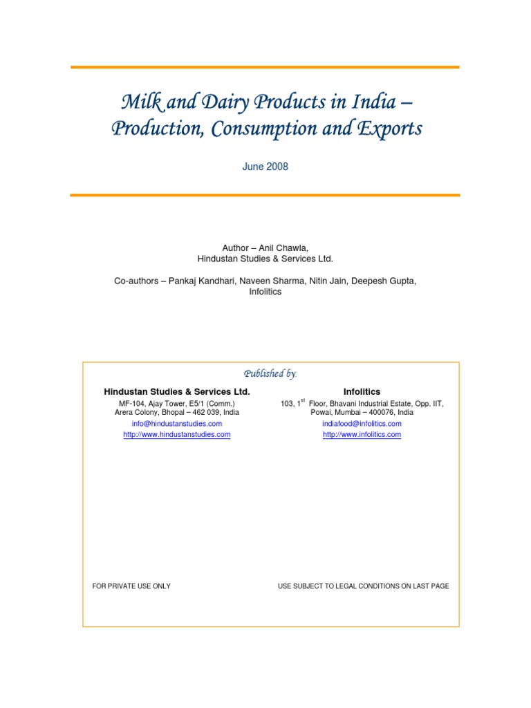 Milk & Dairy Products in India - ToC and Introduction v2 | PDF | Dairy ...