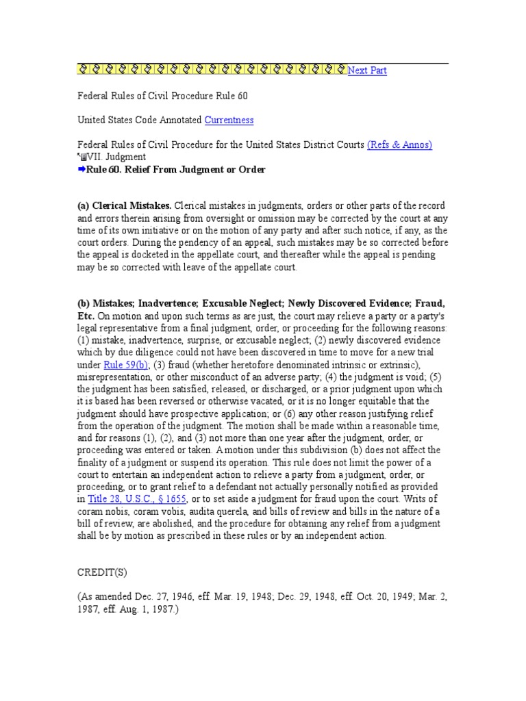 FRCP 60 Relief From Judgment or Order | Download Free PDF | Coram Nobis ...