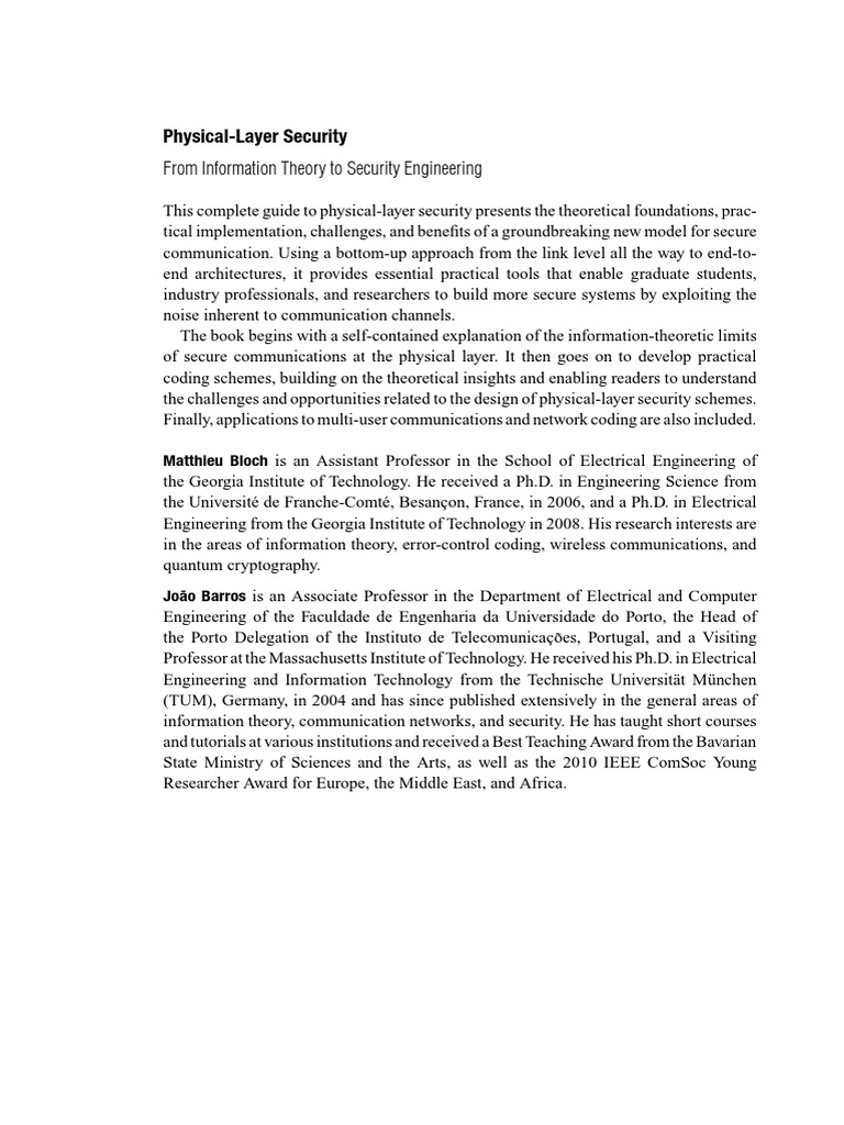 Physical Layer Security From Information Theory To Security Engineering Pdf Pdf Cryptography