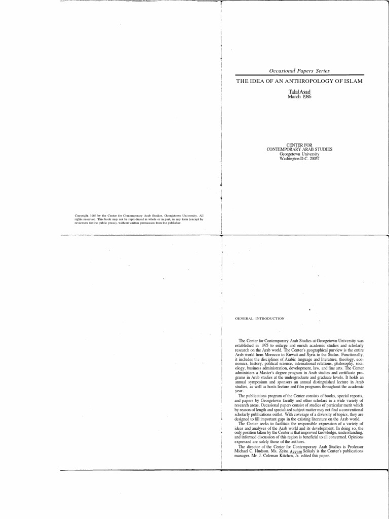 Anthropology of Islam, Talal Asad | PDF | Anthropology | Narrative