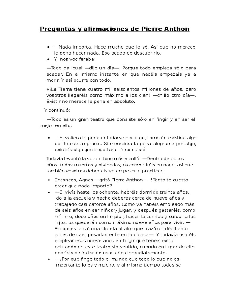 Preguntas y Afirmaciones de Pierre Anthon | PDF | Ocio