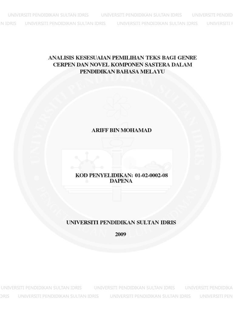 Analisis Kesesuaian Pemilihan Teks Bagi Genre Cerpen Dan Novel Komponen Sastera Dalam Pendidikan ...