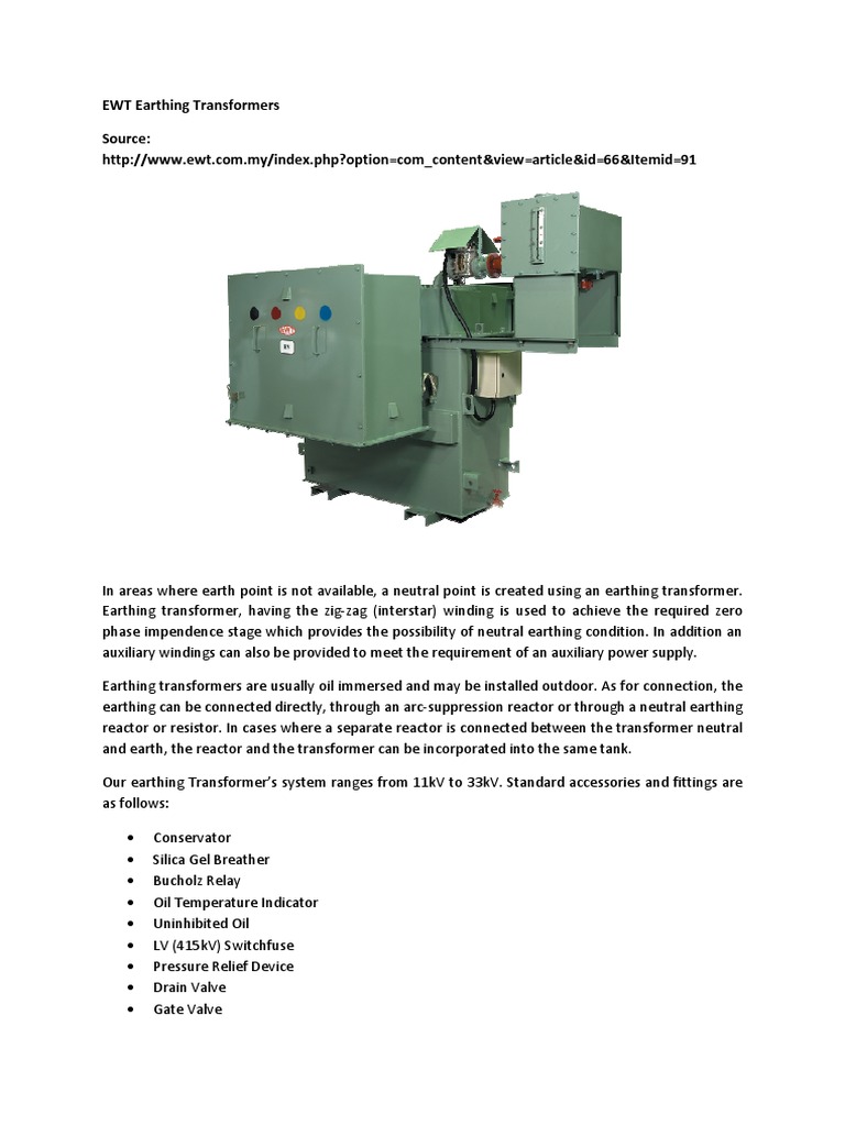 EWT Earthing Transformers Overview | PDF | Transformer | Manufactured Goods