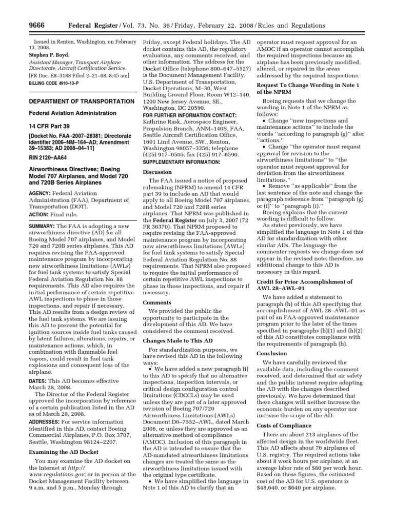 Rule: Airworthiness Directives: | Federal Aviation Administration ...