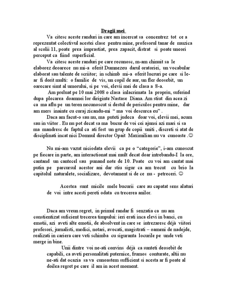Discurs Diriginte Clasa A 8-A | PDF
