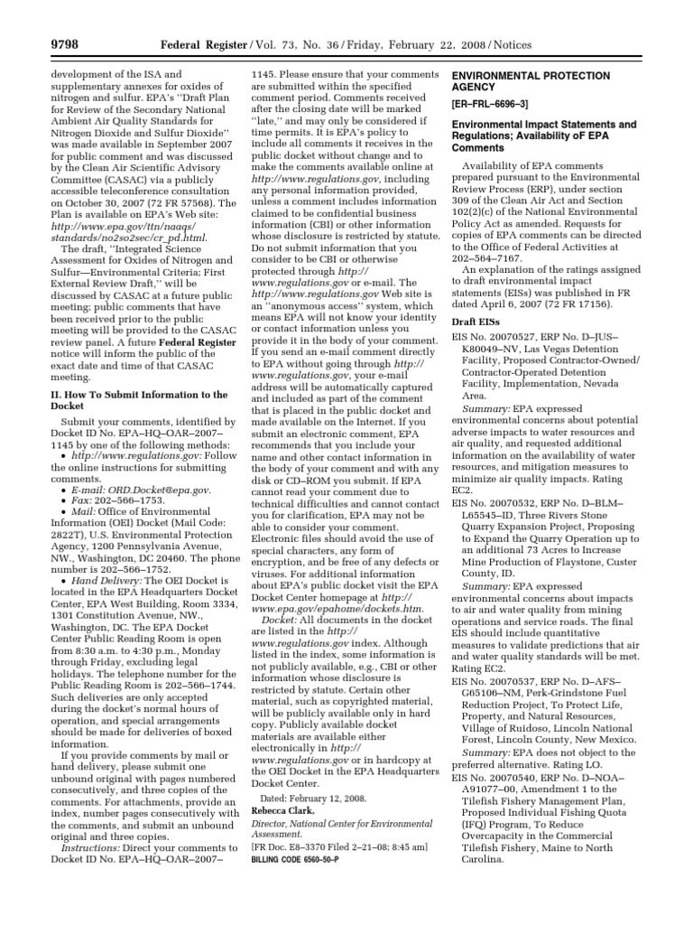 Notice: Environmental Impact Statements and Regulations Availability of ...