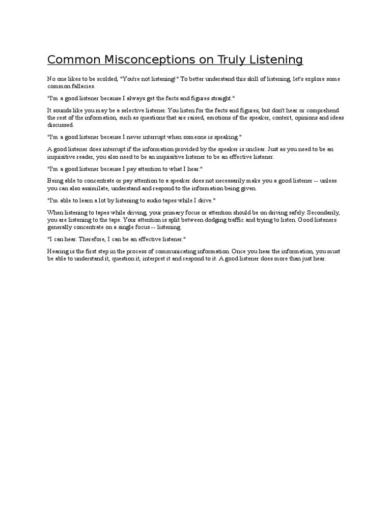 Common Misconceptions On Truly Listening | PDF | Attention | Argument