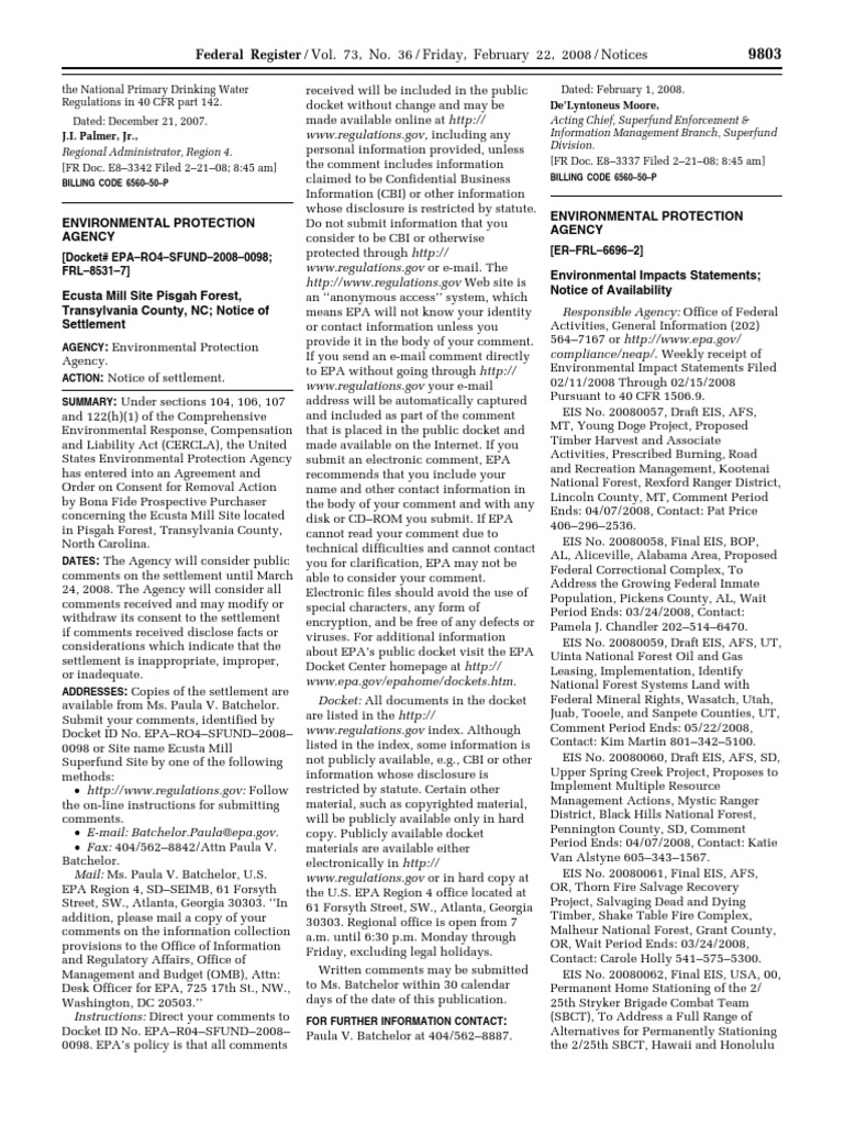 Notice: Weekly Receipt of Environmental Impact Statements Availability ...