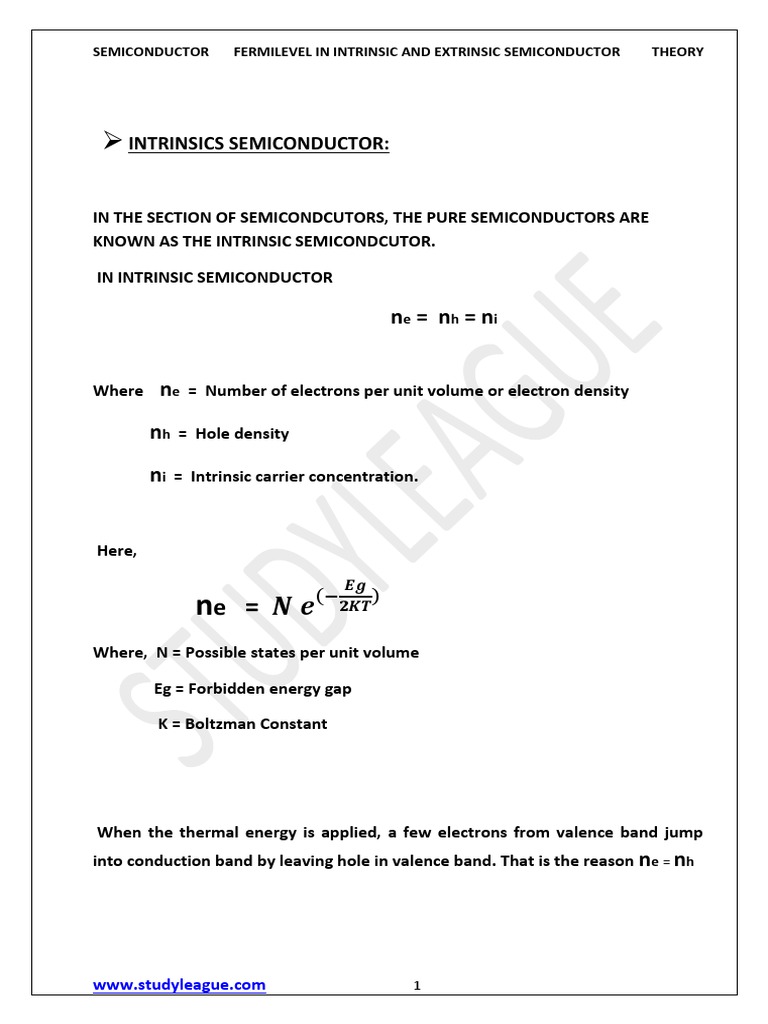 5.fermi Level in Itrinsic and Extrinsic Semiconductor | PDF ...