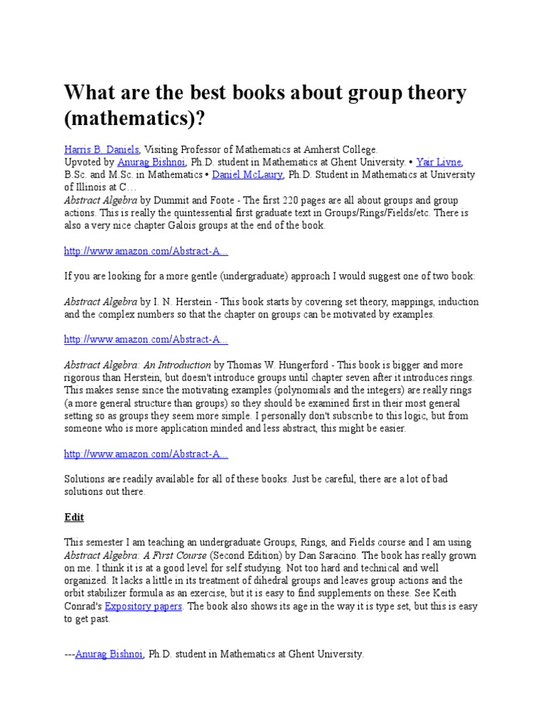 What Are The Best Books About Group Theory | PDF | Group Theory | Field ...