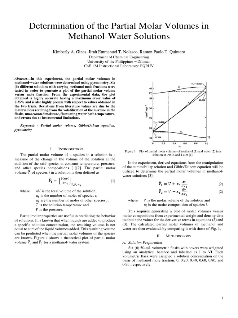 Partial Molar Volume | Mole (Unit) | Density
