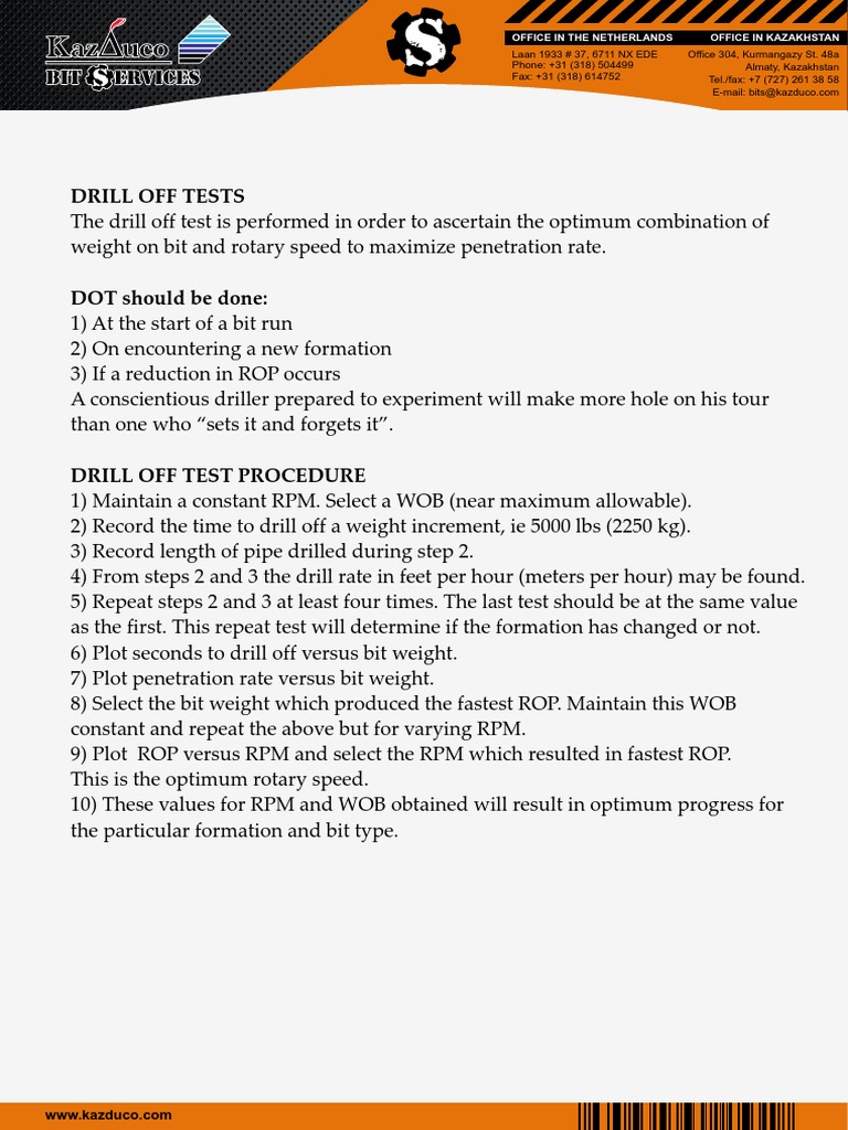 Drill Off Tests Procedure | PDF | Technology & Engineering
