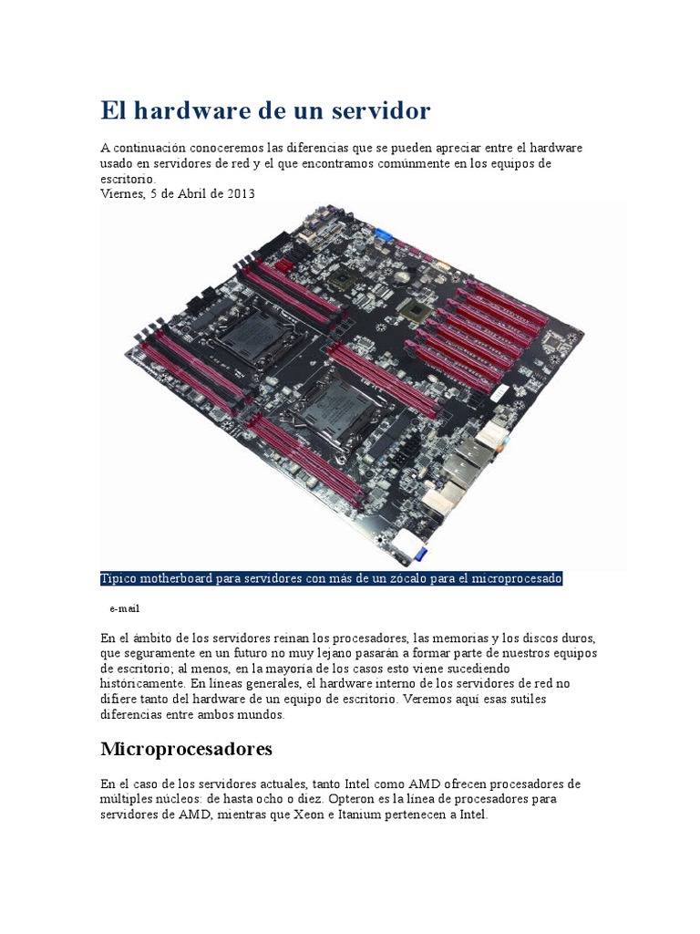 El Hardware de Un Servidor | PDF | Microprocesador | Hardware de la ...
