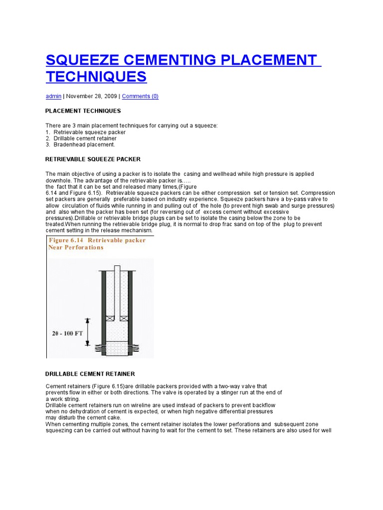 Squeeze Cementing Placement Techniques | PDF | Casing (Borehole) | Filtration