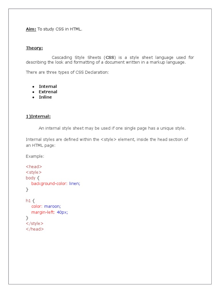 Aim: To Study CSS in HTML | PDF | Computers